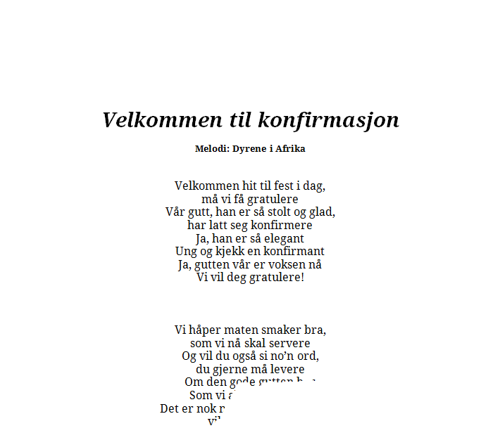 Konfirmasjonssanger - Velkomstsanger - Konfirmasjonssanger ...